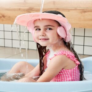 bath cap wash shower shampoo visor hat prevent water entering the eyes and ears adjustable bathing tub head hair rinser shield protection kids children toddler beach baby safety(pink)