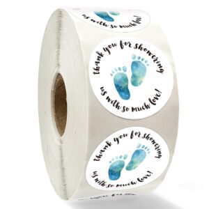 baby shower stickers, thank you for showering us with so much love - pink foot stickers, total 500 labels per roll.