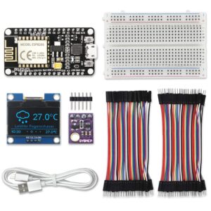 keeyees wifi esp8266 weather station kit for iot with tutorial, gy-bme280 temperature humidity atmospheric pressure sensor + 1.3" oled iic lcd display + 2 set jumper wire