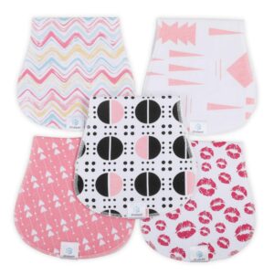 jcube&p girl burp cloths - organic cotton & fleece burp clothes - soft & absorbent curvy burp rags - 5-pack contoured set burp towels - newborns & infants girl burpy cloths (grace)