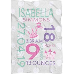 personalized baby blanket with birth information for girls and boys. customized name blanket from baby's name, date of birth, weight, length... gift for new born baby, new dad mom (girl-princess)