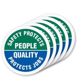 smartsign safety protects people - quality protects jobs pack of 5 hard hat labels | retro-reflective, 2" circle