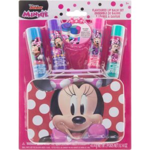 disney minnie mouse – townley girl vegan plant based flavoured swirl lip balm with tin case makeup cosmetic set for kids and girls, ages 3+ perfect for parties, sleepovers & makeovers