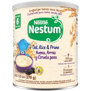 nestle nestum infant cereal, oat, rice & prune, made for infants 6 months, 9.5 ounce canister (pack of 1)