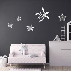 vinyl wall art decal - turtles - 17" x 30" - cute modern turtle design for animal lovers home apartment kids bedroom closet door window playroom classroom nursery sticker decoration (white)