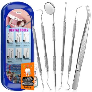 antonki 6 pack teeth cleaning dental tools, plaque remover dental hygiene kit, stainless steel professional tooth tartar scraper for home use - with case