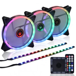 ds 140mm led fans with controller for pc cases, addressable rgb fans for computer case, cpu coolers, radiators system (3pack rgb fans, 2pack pc led strips, 4th gen hub box, a series)