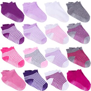 duufin 16 pairs non skid toddler socks ankle toddler grip socks kid gripper socks for toddler boys girls, 1-3t