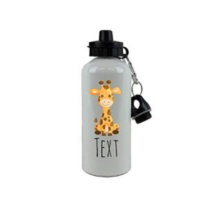 personalized custom baby giraffe - zoo/safari - aluminum 20 ounce kids summer sport water bottle, 2 lids - customizable (white, aluminum)