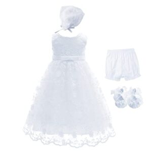 bow dream baby girls formal party special occasion dresses 4pcs christening baptism dress white 12-18 months