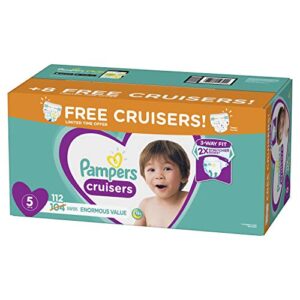 diapers size 5, 112 count - pampers cruisers disposable baby diapers, enormous pack, plus bonus diapers