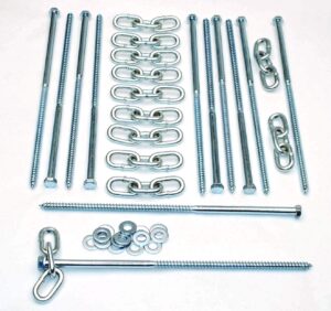 lexar industrial 12 pc lag screws 3/8 x 12 tent stakes festival kit with chain links and washers