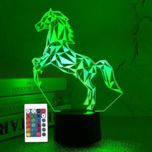 fullosun horse gifts for girl, 3d horse night light with 16 color changing remote control + dimmable +flash, baby nursery gifts for kids room home decor xmas birthday