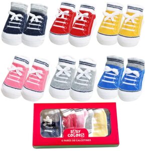 zumou baby infant anti slip non skid boys sports sneaker shoe socks 6 pairs (0-6 months, colorful 6 pairs)