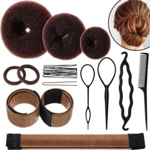 bun shaper set with donuts, markers, ponytail tools, bobby pins, and elastic bands for women and kids