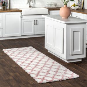 nuloom nelda trellis kids shag runner rug, 2' 8" x 8', baby pink