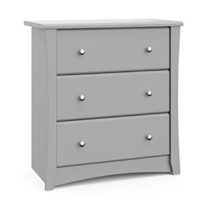 storkcraft crescent 3 drawer chest (pebble gray) – baby and kids bedroom organizer, nursery chest, storage dresser with drawers, universal design