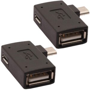 auvipal 2-in-1 powered micro usb otg adapter 90 degree left angled for playstaion classic, raspberry pi zero, chromecast and tivo stream 4k - 2 pack