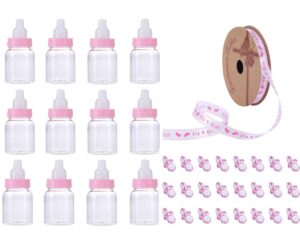 12 pack candy bottles 10 yards ribbon and 48 pack acrylic mini pacifiers for baby shower party favors decorations and supplies by weddparty (pink a, 12)