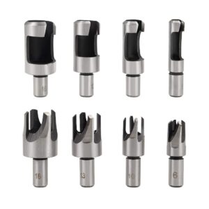 uxcell wood plug cutter drill bit set 1/4” 3/8” 1/2” 5/8” barrel cork tenon hole saw cutting tool for woodworking, high carbon steel 8in1 set