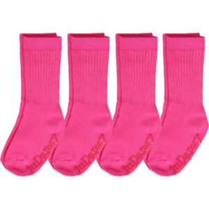 judanzy 4 pack of mid-calf ribbed socks with anti-slip grips for school uniform, soccer, sports, afo (2-4 years, hot pink)