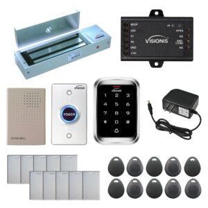 visionis fpc-5100 one door access control out swinging door 1200lbs maglock + outdoor weatherproof keypad/reader standalone with mini controller + wiegand 26, no software, em card, 1000 users kit