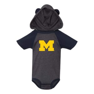 ugp campus apparel michigan wolverines primary logo hooded bear ears creeper bodysuit - 6 months - vintage navy