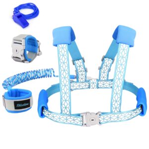 blisstime 2 in 1 reflective toddler leash -anti lost wrist link for toddlers -toddler harness,baby leash,leash for toddlers,wrist leashes,child leashes for toddlers,not easy to open without key (blue)