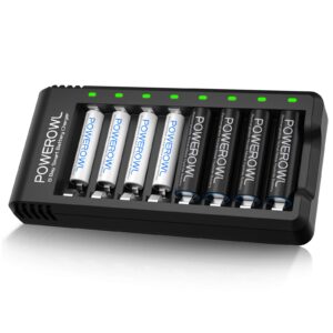 powerowl rechargeable aa and aaa batteries with fast charger, high capacity nimh - 4 x 2800mah aa & 4 x 1000mah aaa