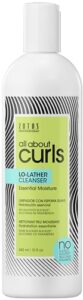 all about curls lo-lather cleanser shampoo | essential moisture | gentle cleansing | slightly sudsy | all curly hair types | cruelty free | sulfate free | 15 fl oz