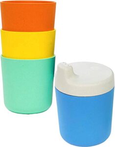 eco matters bamboo toddler cups: set of 4 cups with 【1 spill proof sippy cup lid】microwave safe， biodegradable，reusable drinking cup sets for kids and toddlers - bpa free，non-toxic，non plastic