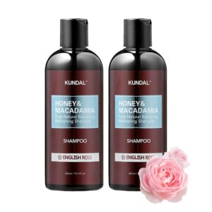 kundal honey&macadamia hydro-intensive protein premium nature hair shampoo [english rose] sulfate free, macadamia oil for damaged hiar care, deep clean & hydration 600ml (300ml x2ea) 20.28fl oz