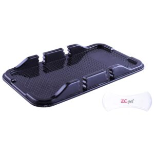 zc gel anti slip gel pad phone holder for car, removable and reusable anti slip dashboard pad with heat resistant and damage free sticky gel pads for sunglasses, keys, coins and more (7.3" x 4.2")