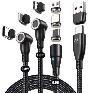 a.s 9 pin usb magnetic charging cable pd 60w [3 pack,3ft/6ft/6ft] - type c magnetic charger fast charging - magnetic phone charger cord - nylon-braided data syns for usb c/micro usb/i-product