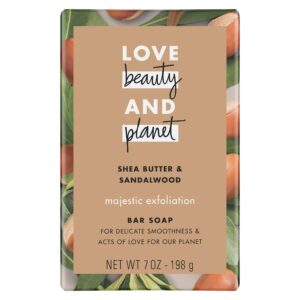 love beauty and planet majestic exfoliation bar soap shea butter & sandalwood, 7 oz, pack of 3