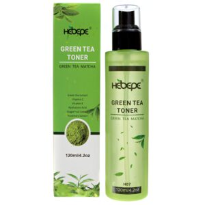 hebepe green tea matcha facial toner, refreshing, and soothing face toner, with hyaluronic acid, white willow, honeysuckle, grapefruit extract, rosemary, 120ml