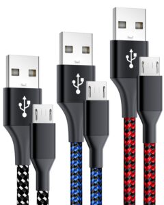 3-pack 6ft micro usb cable android charger cord,long braided fast micro-usb charging cable compatible with fire tablet, kindle,samsung galaxy s7 s6 j7 tab a e 4,ps4 xbox lg k40 k20 moto e4 e5 e6 phone