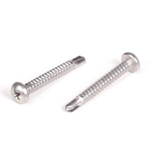 #10 size, 1 1/2" length (38mm) - self tapping screw - self drilling screw - 410 stainless steel screws = exceptional wear and very corrosion resistant - phillips pan head - 100pcs