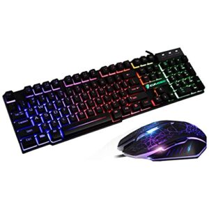 sdoveb gaming keyboard mouse and mouse pad combo, rainbow led backlit keyboard mouse, for windows xp, vista 7/8/10, osx systems (black)