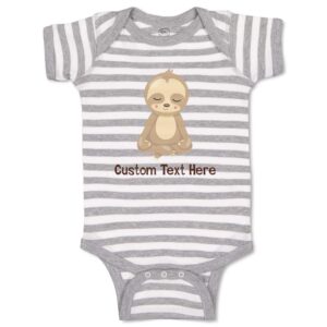 custom personalized boy & girl baby bodysuit sloth yoga funny cotton striped baby clothes stripes gray white personalized text here 12 months