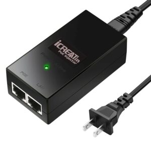 icreatin 24volt gigabit poe injector, 24v 1a passive poe adapter for ubiquiti poe-24-12w-g poe-24-24w-g, mikrotik devices, 10/100/1000mbps