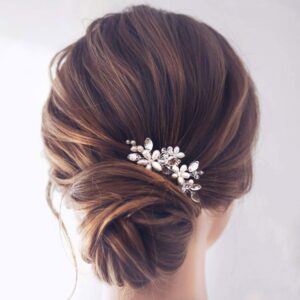 jakawin bride wedding pearl hair pins flower hair piece rhinestone bridal hair accessories for women hp065 (silver)