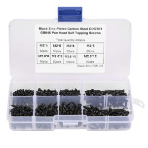 self tapping screws, 400pcs black stainless steel m2/m2.6 cross pan head self tapping screws set assortment kit