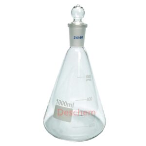 deschem glass erlenmeyer flask,lab conical bottle with 24/40 ground joint stopper