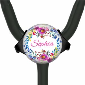 personalized stethoscope name tag - pink floral adjustable yoke id - you choose custom fonts, design size and decorative frame