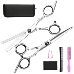 hair cutting scissors thinning shears- fcysy professional barber sharp hair scissors hairdressing shears kit with haircut accessories in leather case for cutting styling hair for women men pet- 7 pcs