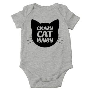 cbtwear crazy cat - baby bodysuit - funny infant outfit boy girl adorable unisex romper clothing (6 months, heather grey)