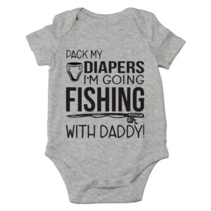 aw fashions pack my diapers, i'm going fishing with daddy baby bodysuit newborn boy outfits cute romper (6 months, sports grey)