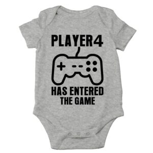 cbtwear player 4 has entered the game baby bodysuit - boy girl cute newborn clothes funny infant outfit (newborn, heather grey)