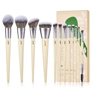 jessup vegan makeup brushes set premium synthetic powder foundation highlight concealer eyeshadow blending eyebrow liner spoolie brush set burlywood 12pcs t327